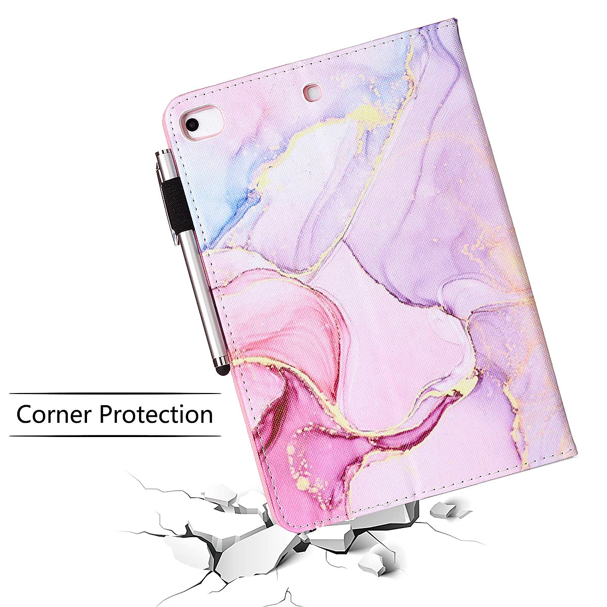 iPad Mini 5 Case Mini 4 Mini 3 2 Cover, FANCITY Smart Wake Sleep Flip Stand Case Soft PU Leather Protective Case with Card Slot Pen Holder for Apple iPad Mini 1 2 3 4 5 - Pink Marble