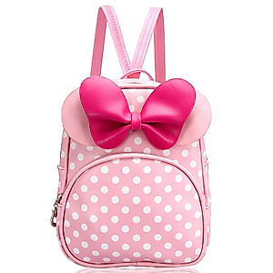 Voikukka Cute Mini Mouse Backpack for Toddler Girls Leather Kid Crossbody Bag Pink Toddler Purse Small Kids Mini Backpack Travel Backpack Baby Girl Backpack