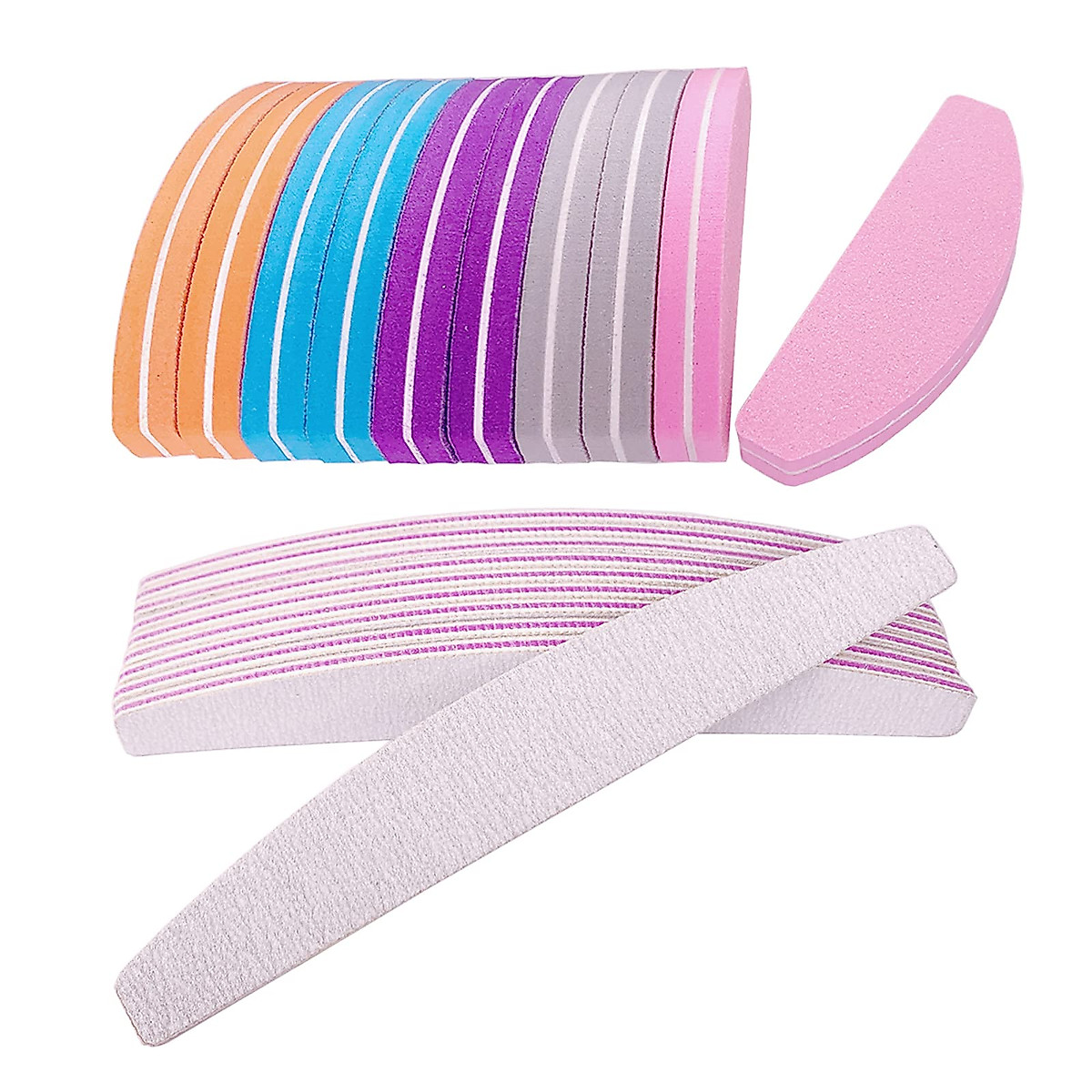 Nail File and Buffer (20 Pcs), Buffer Block Nail Files Double Sided 100/180 Grit for Acrylic and Natural Nails, fingernail Emery Board Buffing Blocks Manicure Set Nail Care kit Tool Halfmoon Arc