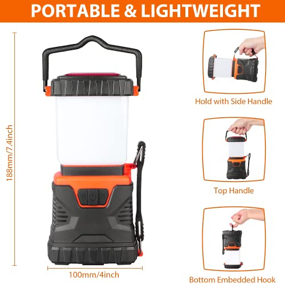 LED Camping Lantern, Rechargeable Flashlights with 3000LM, Dimmable Battery Powered Camping Lights, Daylight Warm Light 8 Modes, 4400mAh Power Bank, Portable Waterproof Tent Light for Hiking, Survival