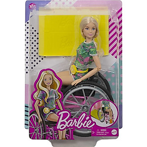 Barbie Fashionistas Doll #165 with Wheelchair & Ramp, Wavy Blonde Hair & Tropical-Print Outfit with Accessories (Amazon Exclusive)