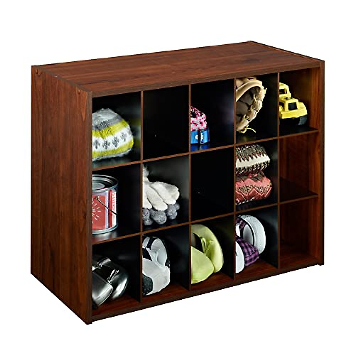ClosetMaid 15 Cube Stackable Storage Organizer for Shoes, Bags, Crafts, Hobbies with Wood Shelves, for Closet, Entryway or Mudroom, Dark Cherry