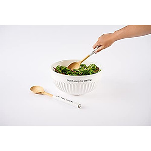 Mud Pie Dolomite, wood Don't Stop Be-Leafing Salad Bowl Set, 32 oz, White, brown