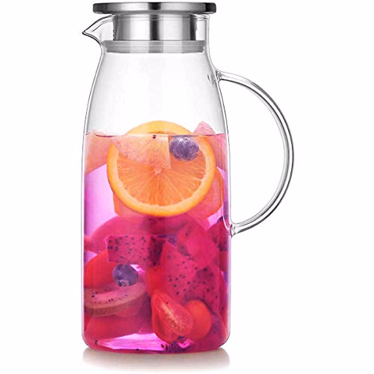 Artcome 60 Ounces Glass Iced Tea Pitcher with Stainless Steel Strainer Lid, Hot/Cold Water Jug, Juice Beverage Carafe