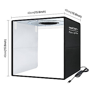 NESOHC-LLEW Portable Photo Studio Light Box, 16"x16" Professional Dimmable Shooting Tent Kit with 160 LEDs Lights & 12 Kinds Double-Sided Color Backgrounds,3200-6500K