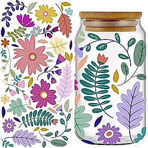 Myhiju 5 Sheets UV DTF Transfer Sticker for 16OZ Libbey Glass Cups, UV DTF Cup Wrap Transfer Cup Stickers Clear Film Transfer Paper Mug Stickers Waterproof DIY Rub on Transfers for Crafts Decals (Style3)