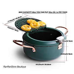 Cyrder Japanese Tempura Deep Fryer Pot with Fahrenheit Thermometer 3.5L- Nonstick Carbon Steel Oil Fryer, Fried Tempura/Chicken/Fish/Shrimp, Easy Clean, Green Big Tempura Pan, 10.2inch