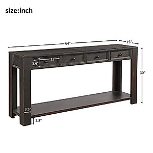 P PURLOVE 64 Inch Wood Console Table Long Console Sofa Entryway Table with Drawer and Bottom Shlef