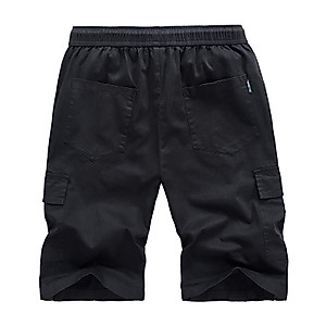 Slim Shorts for Men Mens Linen Shorts Classic-Fit Camo Drawstring Elastic Waist Cargo Shorts Outdoor Multi Pocket Shorts 7" Inseam 7 Inch Inseam Shorts Men Black 2X