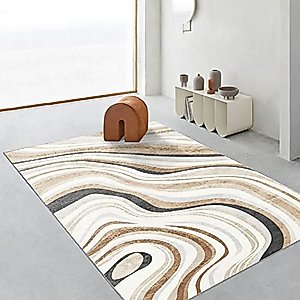 FINOREN Artistic Abstract Area Rug.Cream and Brown,4x6 Feet,Suitable for Bedroom,Living Room,Apartment,Machine Washable Non-Slip Soft Modern Interior Rug,Smudge-Proof,Non-Shedding.