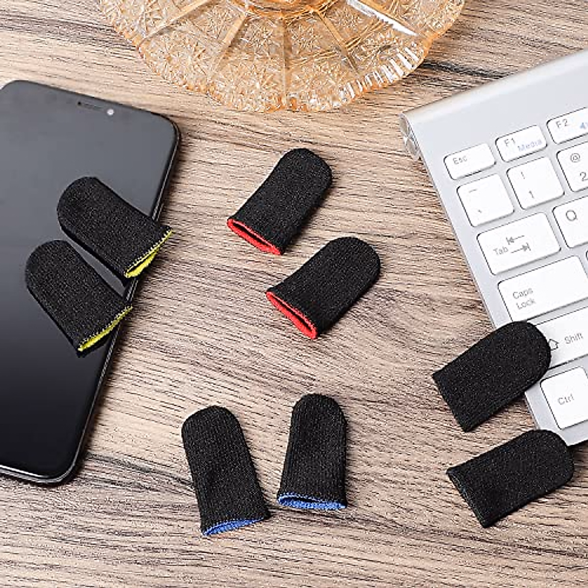 120 Pcs Finger Sleeve for Gaming Anti Sweat Game Controller Finger Thumb Sleeve Breathable Finger Covers Touchscreen Gaming Gloves for Mobile Phone Game, 4 Designs (Colorful)