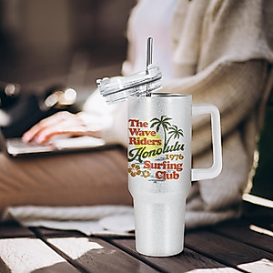 AGH 4 Pack 40 oz Sublimation Glitter White Tumbler with Stainless Steel Straw and Lid, Insulated Double Wall Vacuum Reusable Cups with handle