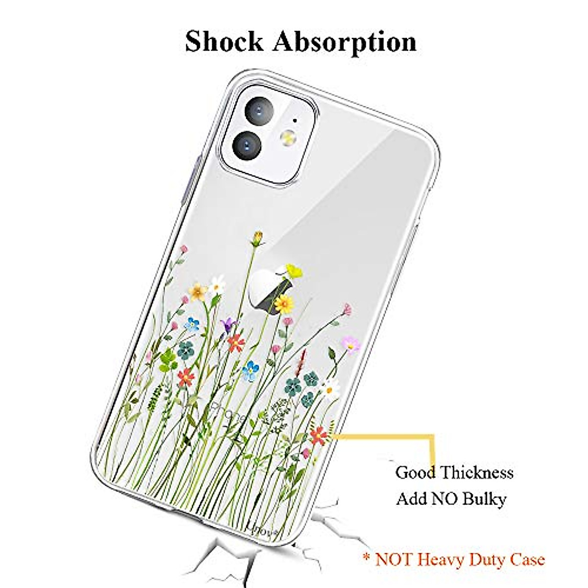Unov Case Compatible with iPhone 11 Clear with Design Slim Protective Soft TPU Bumper Embossed Floral Pattern 6.1 Inch (Flower Bouquet)