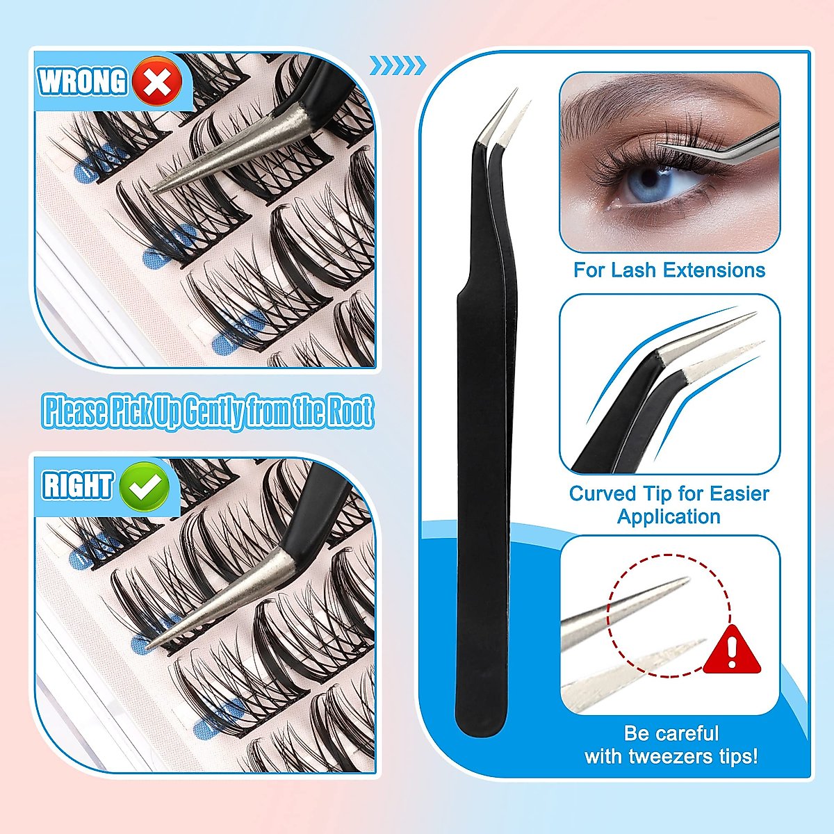 DIY Lash Extension Kit, Lash Cluster 80 Pcs with Strong Hold Lash Bond and Seal and Cluster Eyelashes Applicator Tool Eyelash Extensions Kit for Self Applicator at Home