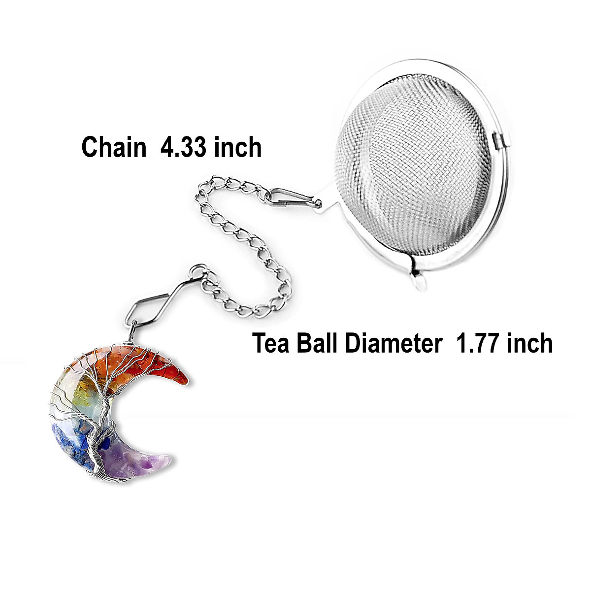 NSTagate Tea Infuser Loose Leaf Tea Steeper 7 Chakra Healing Crystal Tree Life Wire Wrapped Crescent Moon Pendant Tea Strainers for Loose Tea Natural Reiki Spiritual Quartz Gemstone Tea Ball
