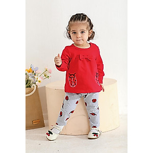 Eghunooy Baby Girls Clothes Set 2 Piece Long Sleeve Ladybug Pattern Infant Outfits (18-24 Months) Red