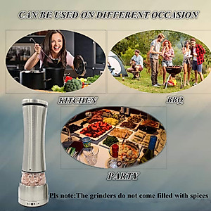 HQGSJ Electric Salt and Pepper Grinder,Battery Operated with LED Light,Stainless Steel Automatic Mill,Adjustable Ceramic Coarseness Salt grinder and pepper Mill （ONE PACK）