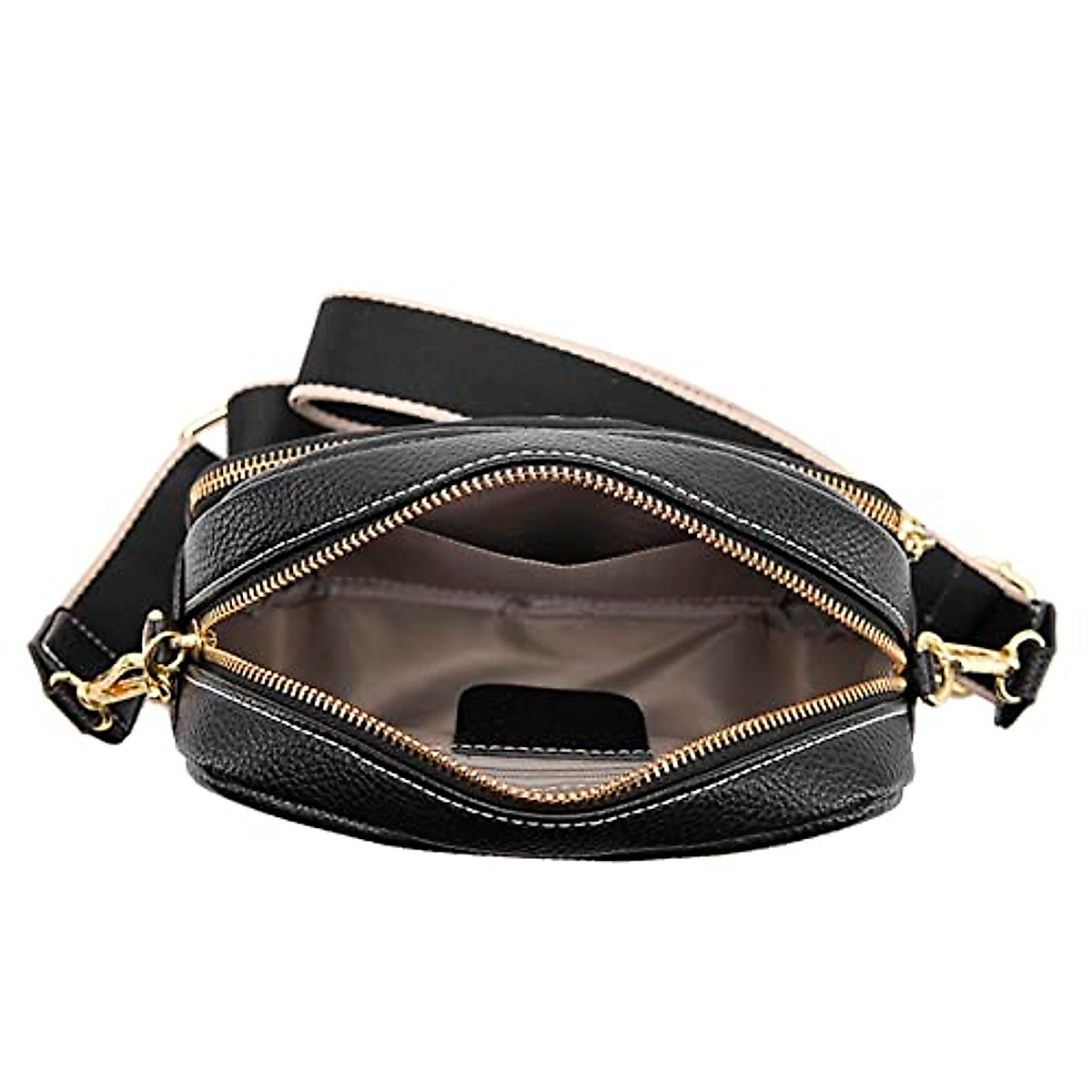 Camera Crossbody Bag for Women Genuine Leather Wide Strap Shoulder Bag Purse Trendy Design Camera Purse Crossbody Top Zip