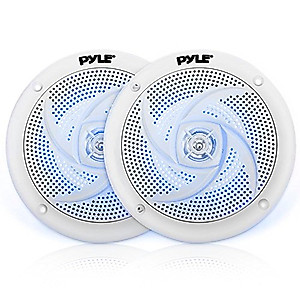 Pyle Marine Speakers - 6.5 Inch 2 Way Waterproof and Weather Resistant Outdoor Audio Stereo Sound System with LED Lights, 240 Watt Power and Low Profile Slim Style - 1 Pair - PLMRS63WL (White)