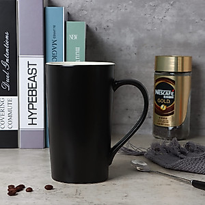 Smilatte 20 Ounces Extra Large Coffee Mug, M007 Plain Tall Big Ceramic Tea Cup with Handle for Dad Men, Black