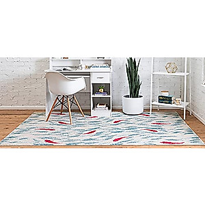 Unique Loom Positano Collection Coastal Modern Bright Colors Fish Beige Area Rug (5' x 8')