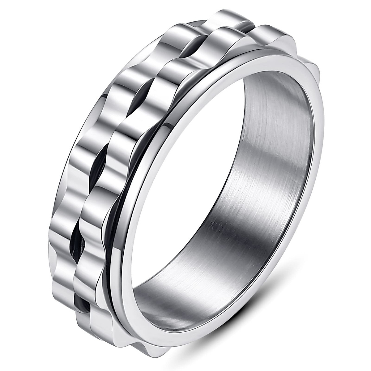 FLYUN Mens Ring Spinner Rings Fidget Anxiety Ring for Women Men Relief Ring Stress Ring Couples Double Bands Titanium Stainless Steel Size 6-11 (Spinner Ring-Double Band, 11)