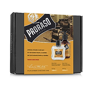 Proraso Beard Care Kit for Men | Beard Wash & Beard Balm to Cleanse, Soften and Reduce Itch for New or Short Beards | Wood & Spice Fragrance