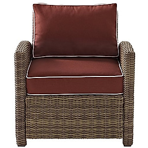Crosley Furniture Bradenton 5-Piece Outdoor Sofa Patio Furniture Set, Wicker Conversation Sets for Porch, Brown with Sangria Cushions