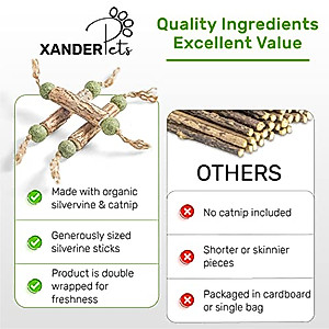 XanderPets Cat Chew Stick - Matatabi Stick for Cat - Silvervine Chew Sticks for Cats - Cat Dental Sticks w/Cat Nips Organic - All Breeds 3PK