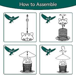 CEED4U Bird Feeder for Outdoors 4LB Seeds Retractable Large Wild Bird Feeders with Hook and Cover Metal Hanging Bird Feeders Garden Yard for Outside Cute Cat Shaped Brown