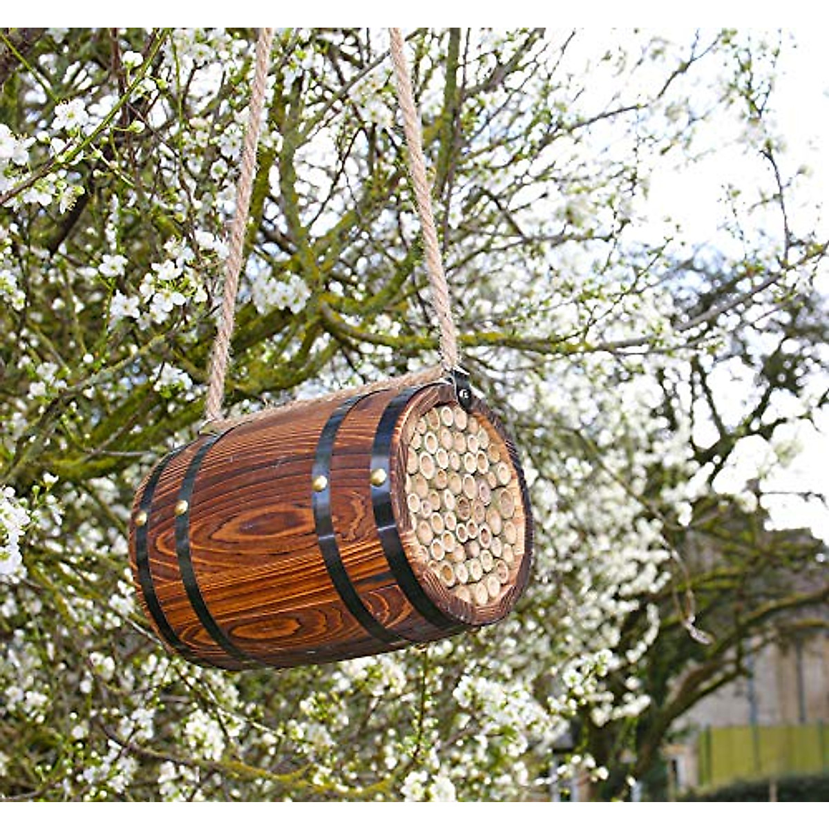 Wildlife World Mason Bee Barrel - Natural Hanging Habitat for Pollinators, Increases Productivity in Your Garden (Brown)