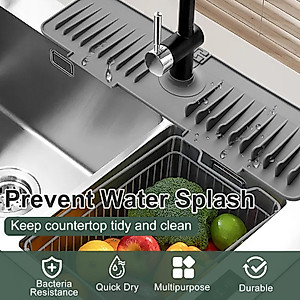 iArtker 18"×5" Sink Splash Guard,Silicone Faucet Mat for Kitchen Bathroom Sink,Draining Mat Faucet Handle Drip Catcher Tray, Sink Organizer Holder for Sponge Dish Soap