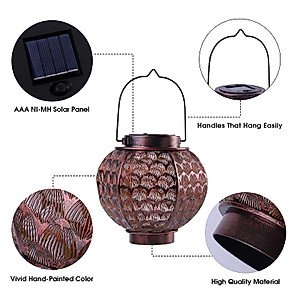 Bownew Outdoor Hanging Solar Lantern Outside Waterproof Metal Solar Powered Lights Decor for Garden Patio Deck Lawn Pathway Yard Porch Balcony Tabletop and Tree