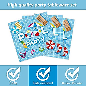 96 Pieces Pool Party Tableware Set for Summer Beach Table Decorations Supplies Beach Ball Birthday Dessert Plates Summer Pool Party Napkins Forks for 24 Guests Hawaiian Pool Birthday Party Favors