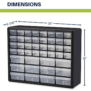 Akro-Mils 10144, 44 Drawer Plastic Parts Storage Hardware and Craft Cabinet, 20-Inch W x 6.37-Inch D x 15.81-Inch H, Black