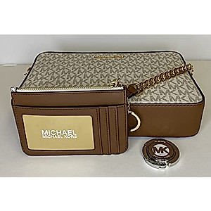Michael Kors MICHAEL Michael Kors Jet Set Travel Large EW Crossbody bundled with SM TZ Coinpouch Wallet Purse Hook (Signature MK Vanilla)