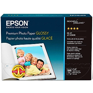 Epson S041727 Premium Photo Paper, 68 lbs., High-Gloss, 4 x 6 (Pack of 100 Sheets),White