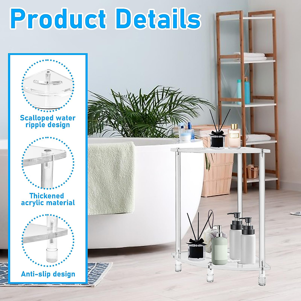 Acrylic Shower Bench, Corner Shower Foot Stool, 2-Tier Shower Stool for Shaving Legs, Bathroom Shower Bench with Storage Shelf, Shower Stool for Inside Shower Waterproof Upgrade