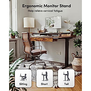 BANTI Height Adjustable Electric Standing Desk with Three Drawers, 48 x 25 Inch Table with Storage Shelf, Sit Stand Desk with Storage Space, Splice Board with Black Frame/Rustic Brown Top