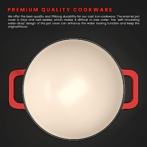 W4H 6-Quart Enamel Dutch Oven - Non-Stick Cast Iron Pot with Lid for Braising, Stewing, Boiling, Bread Baking - Heat Safe up to 500°F - Multiple Colors Available