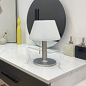 shumi Solar Table Lamp Outdoor Indoor - 3 Lighting Modes, Eye-Caring LED Waterproof Cordless Solar Desk Lamp with Pull Chain for Outside Patio Garden Bedroom Living Room(White Modern Decor)