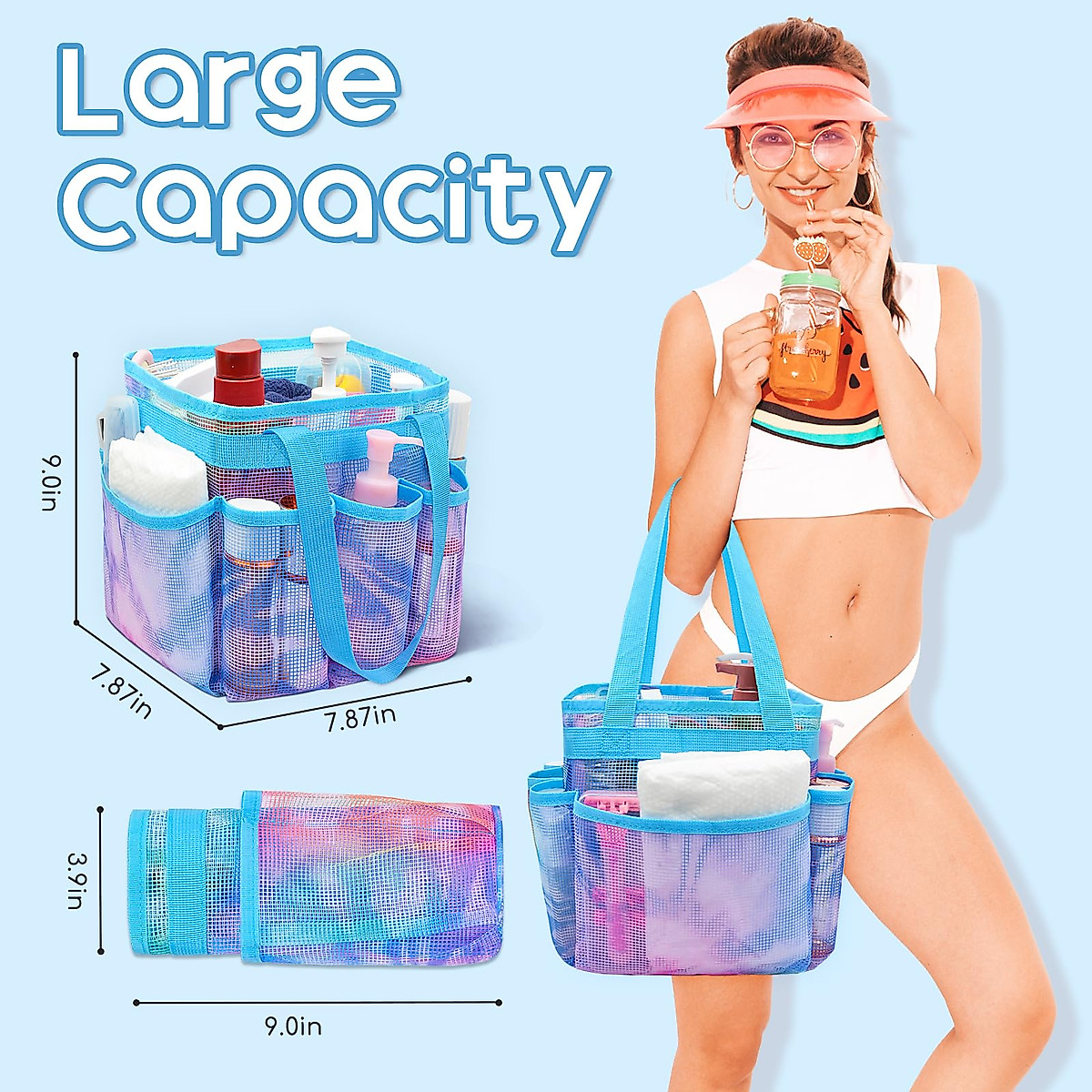Nidoul Mesh Shower Caddy Portable, Dorm Room Essentials for College Students Girls, Large Shower Tote Shower Caddy Bag for Camping, Swimming, Gym, Travel, Bathroom (Tie Dye)