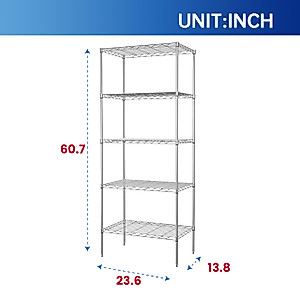 24/7 Shop at Home Nigel Industrial 5 Tier Wire Shelving Rack with Adjustable Shelves and NSF Certified, Metal Storage Shelves for Kitchen, Office, Garage, Basement, Laundry Room, Chrome