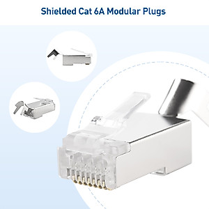 Cable Matters 50-Pack Cat6A RJ45 Shielded Modular Plugs with Strain Relief Boots/Cat 6A Shielded RJ45 Connectors