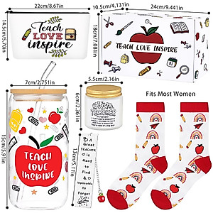 Vakuny Teacher Gifts for Women - Best Teacher Appreciation Gift Baskets From Students - Back to School Teacher's Day Bulk Gifts Boxes for Teachers - Thank you Teachers 16 oz Glass Cup Socks