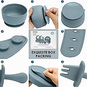 CSFICTS Baby Led Weaning Supplies - Silicone Baby Feeding Set - Suction Bowl Divided Plate Straw Sippy Cup - Toddler Self Feeding Eating Utensils Dish Set with Bibs Spoon Fork - 6 Months