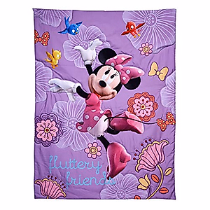 Disney 4 Piece Minnie's Fluttery Friends Toddler Bedding Set, Lavender, 3.5 x 10 x 13 inch (Pack of 1)