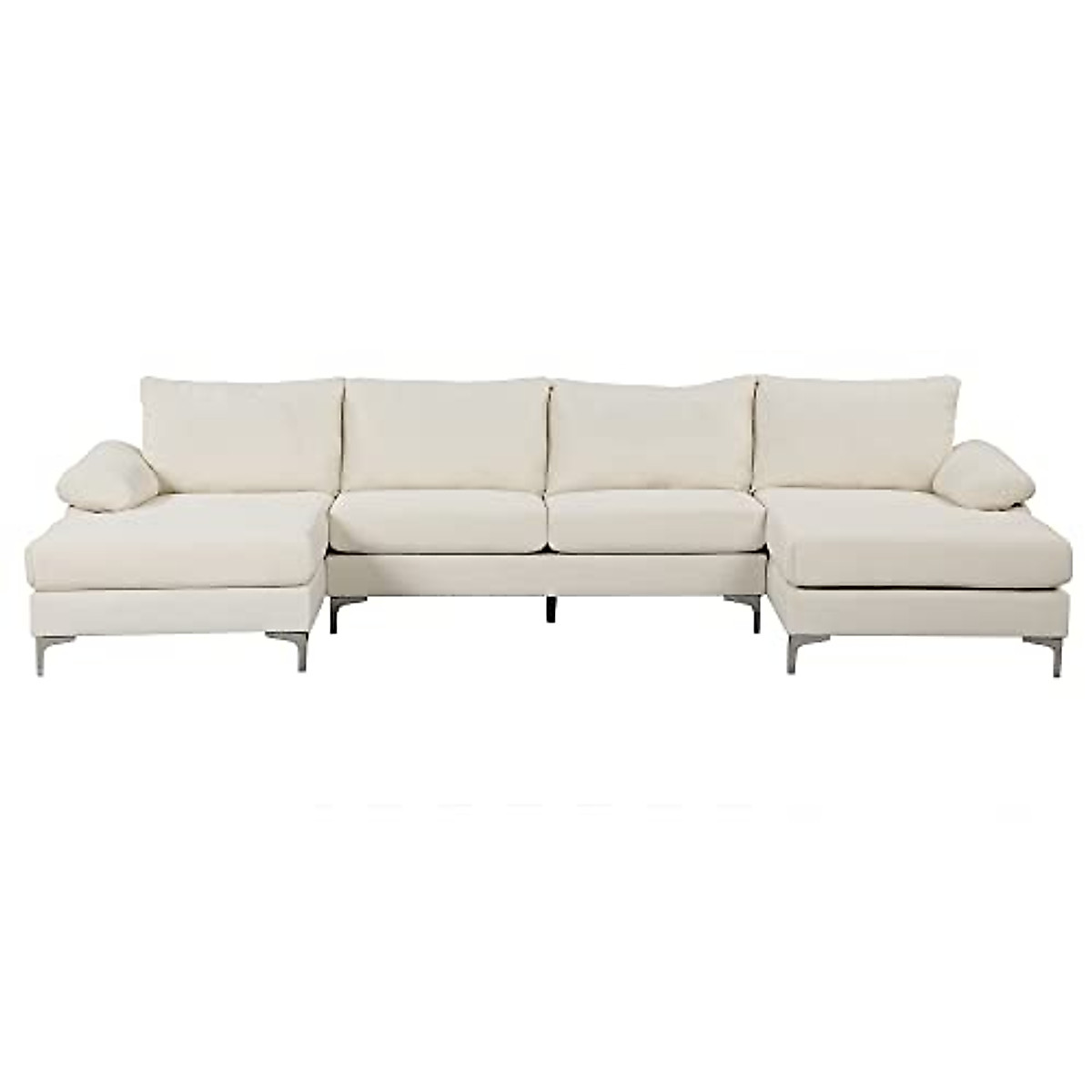 Casa Andrea Milano Modern Large Boucle U-Shape Sectional Sofa, Double Extra Wide Chaise Lounge Couch, Cream