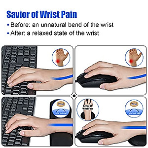 JIKIOU Upgrade Enlarge Gel Memory Foam Set Keyboard Wrist Rest Pad, Mouse Wrist Cushion Support for Office, Computer, Laptop, Mac, Comfortable, Lightweight for Easy Typing Pain Relief, Black