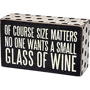 Primitives by Kathy 30415 Polka Dot Trimmed Box Sign, 5" x 3", A Small Glass of Wine